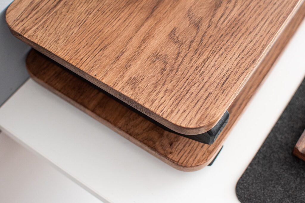 Solid Oak Monitor Stand Walnut Double Shelves - justwoodit