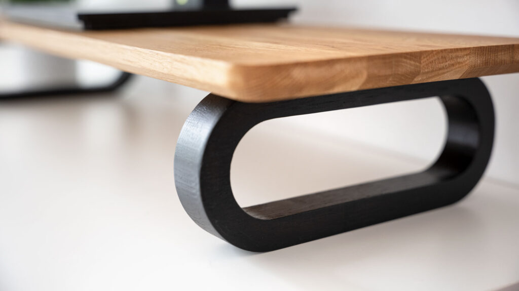 Solid Oak/Black Monitor Stand Oval Single - justwoodit