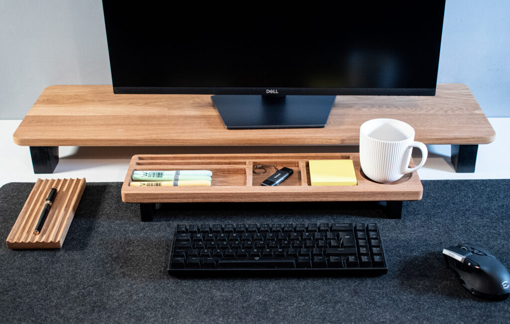 Solid Oak Monitor Stand + Desk organiser - justwoodit