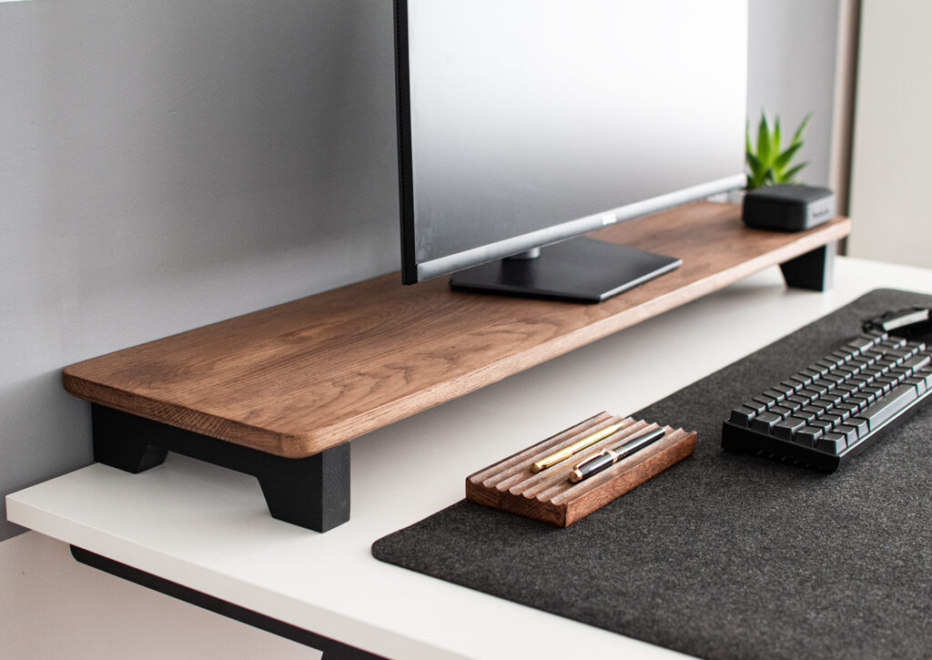Solid Oak Monitor Stand Walnut Finish - justwoodit