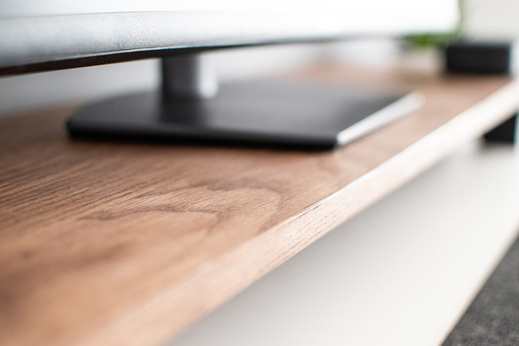 Solid Oak Monitor Stand Walnut Finish - justwoodit
