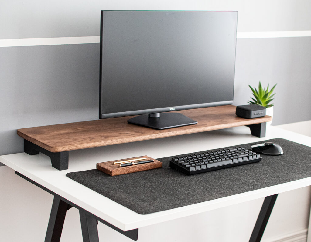 Solid Oak Monitor Stand Walnut Finish - justwoodit