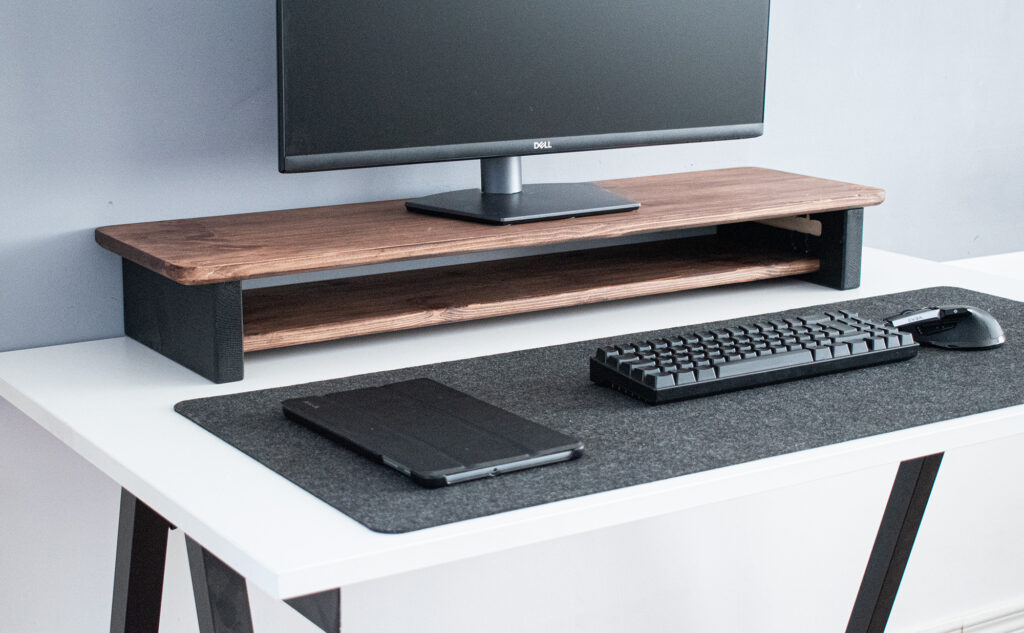 Solid Wood Walnut/Black Monitor Stand Adjustable Double Shelves ...