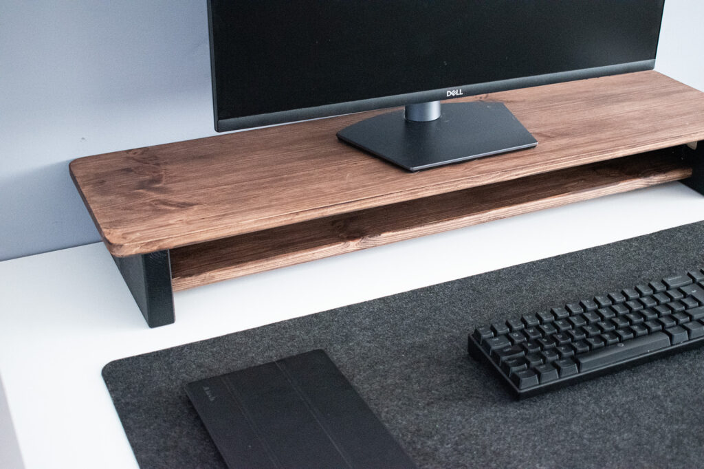 Solid Wood Walnut/Black Monitor Stand Adjustable Double Shelves ...