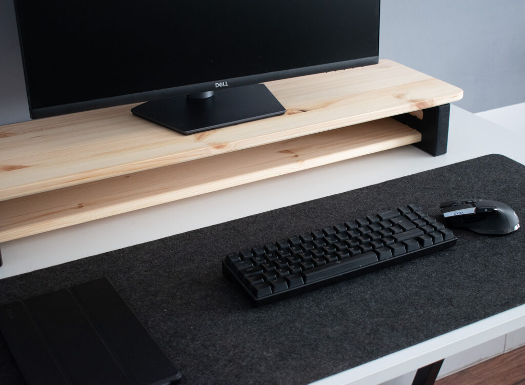 Solid Wood Natural/Black Monitor Stand Adjustable Double Shelves ...