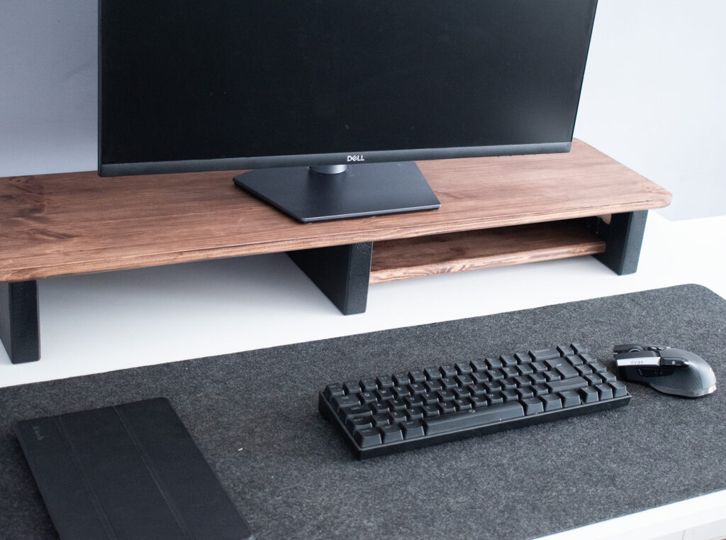 Solid Wood Monitor Stand Walnut finiush Adjustable Shelves - justwoodit