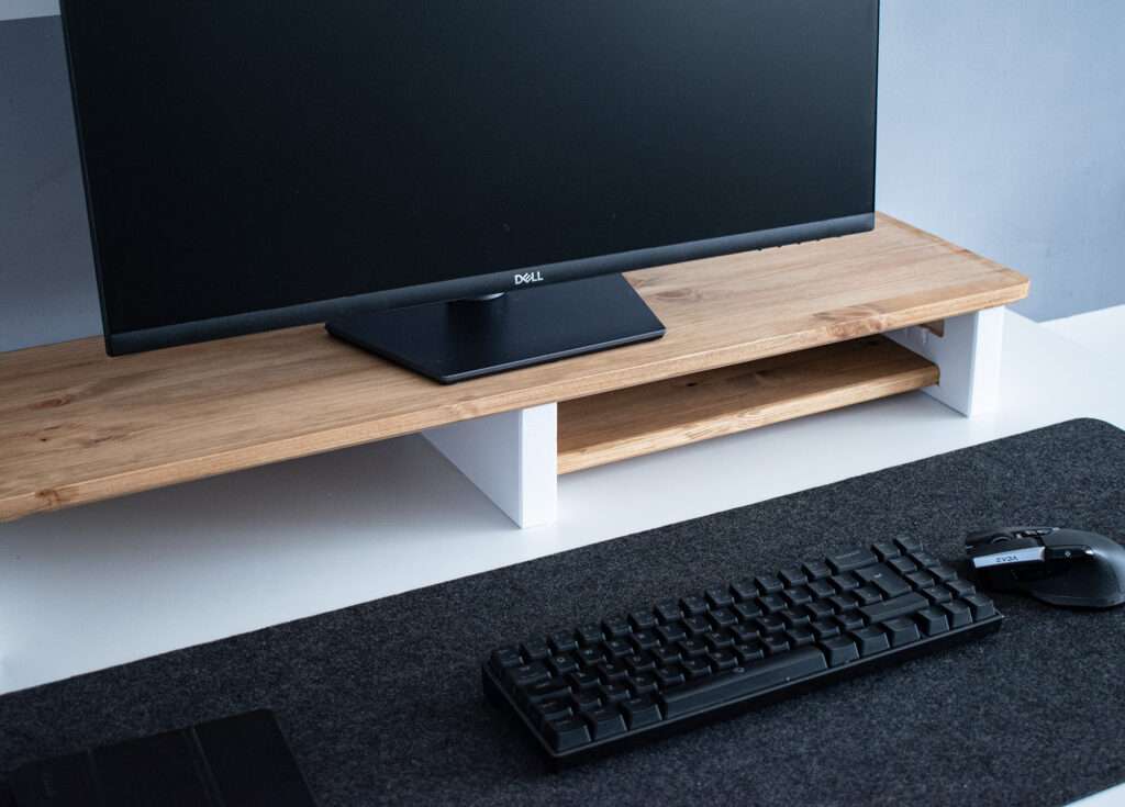 Solid Wood Monitor Stand Walnut finiush Adjustable Shelves – justwoodit