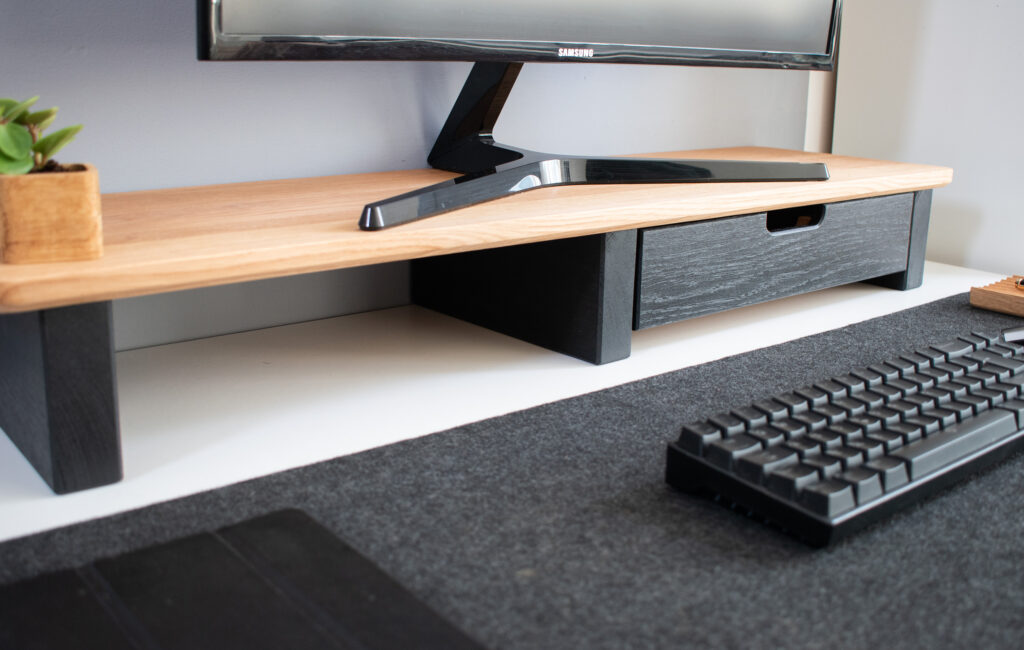 Solid Oak Monitor Stand with Drawer - justwoodit