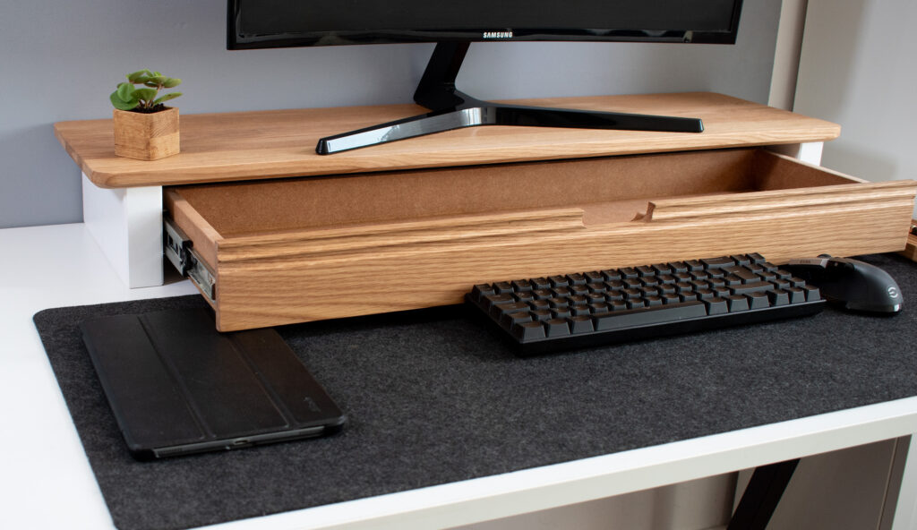 Solid Oak Monitor Stand with Drawer - justwoodit