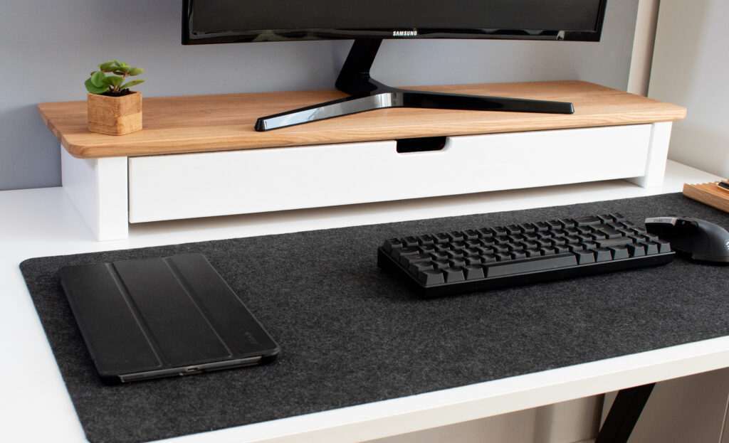 Solid Oak Monitor Stand with Drawer - justwoodit